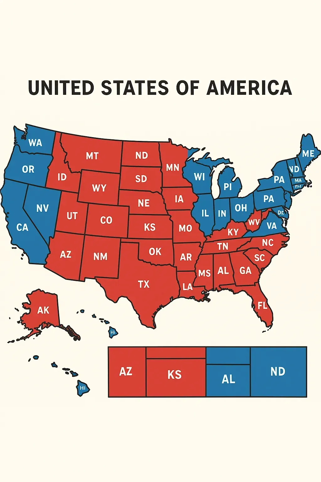 United States Political Map - State Borders